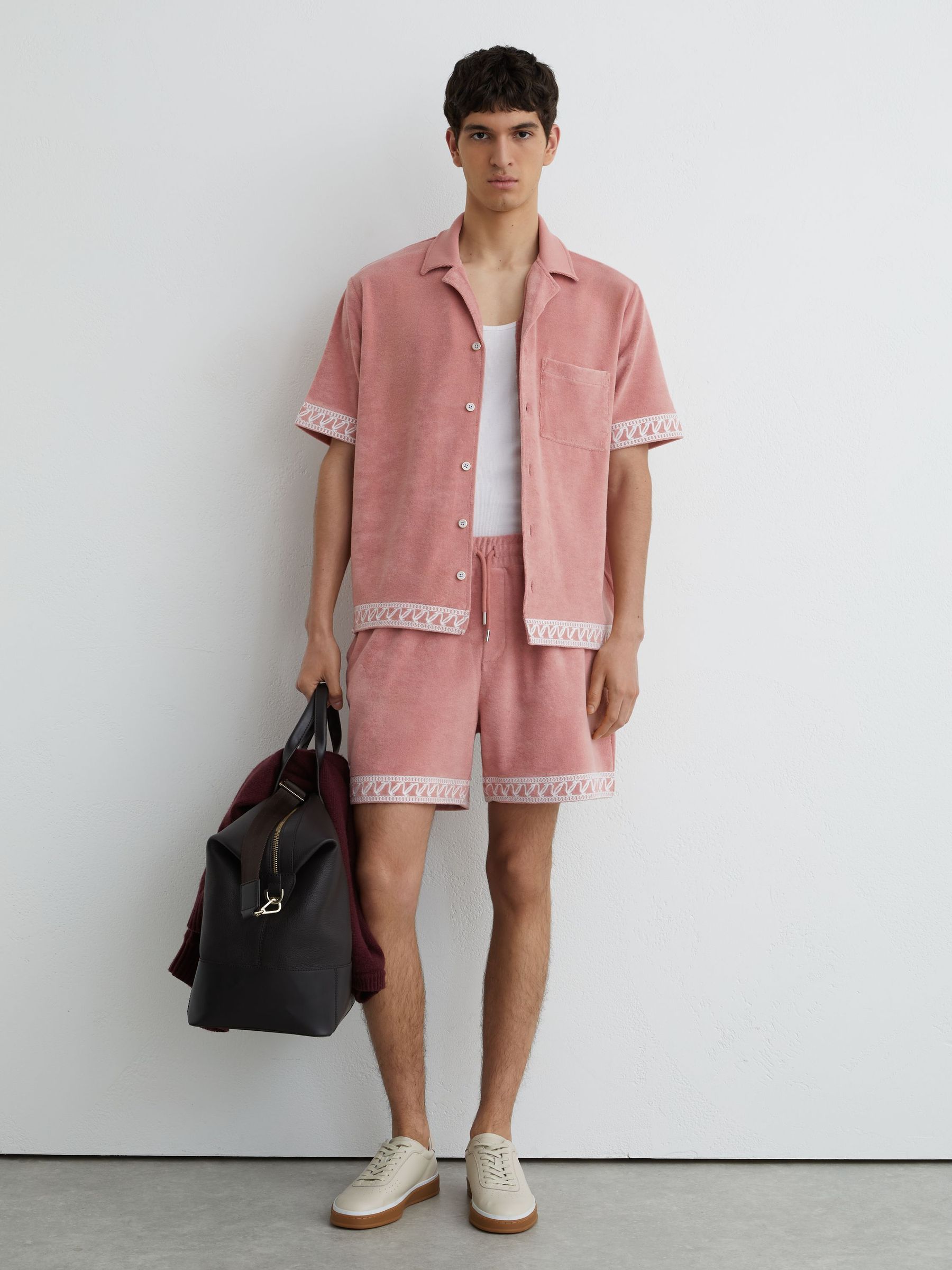 REISS Cotton-Blend Embroidered Towelling Shorts